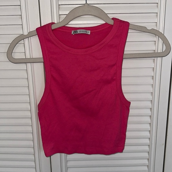 Zara | Tops | Zara Pink High Neck Ribbed Tank Top | Poshmark
